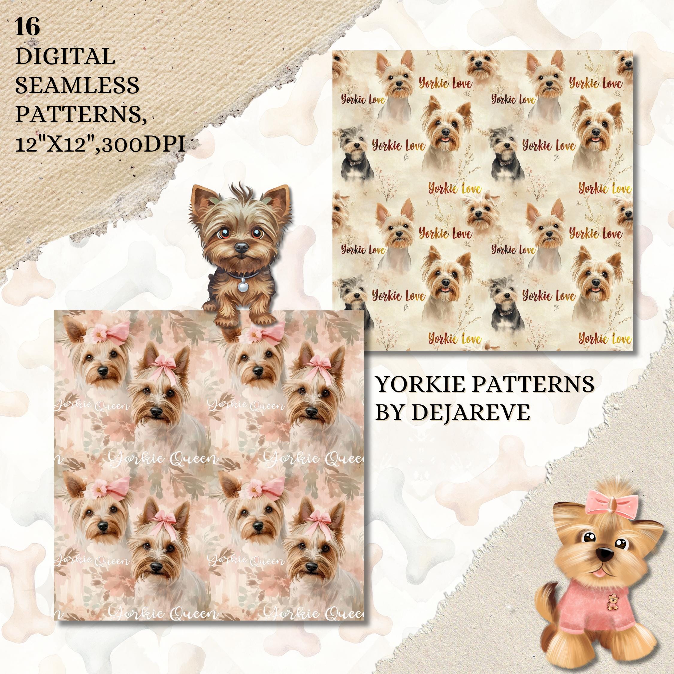 Yorkie Seamless Patterns: Puppy Print Digital Paper (16 JPG) - Etsy