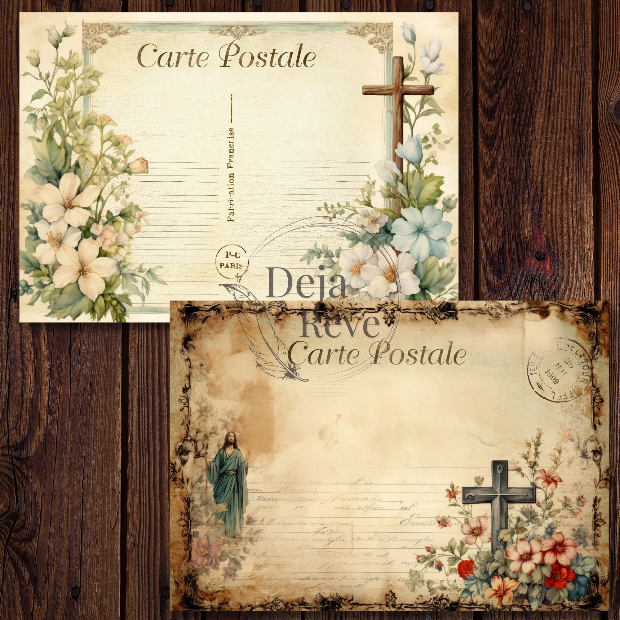 Vintage Christian Postcards: Shabby Religious Scrapbook Cards (digital ...