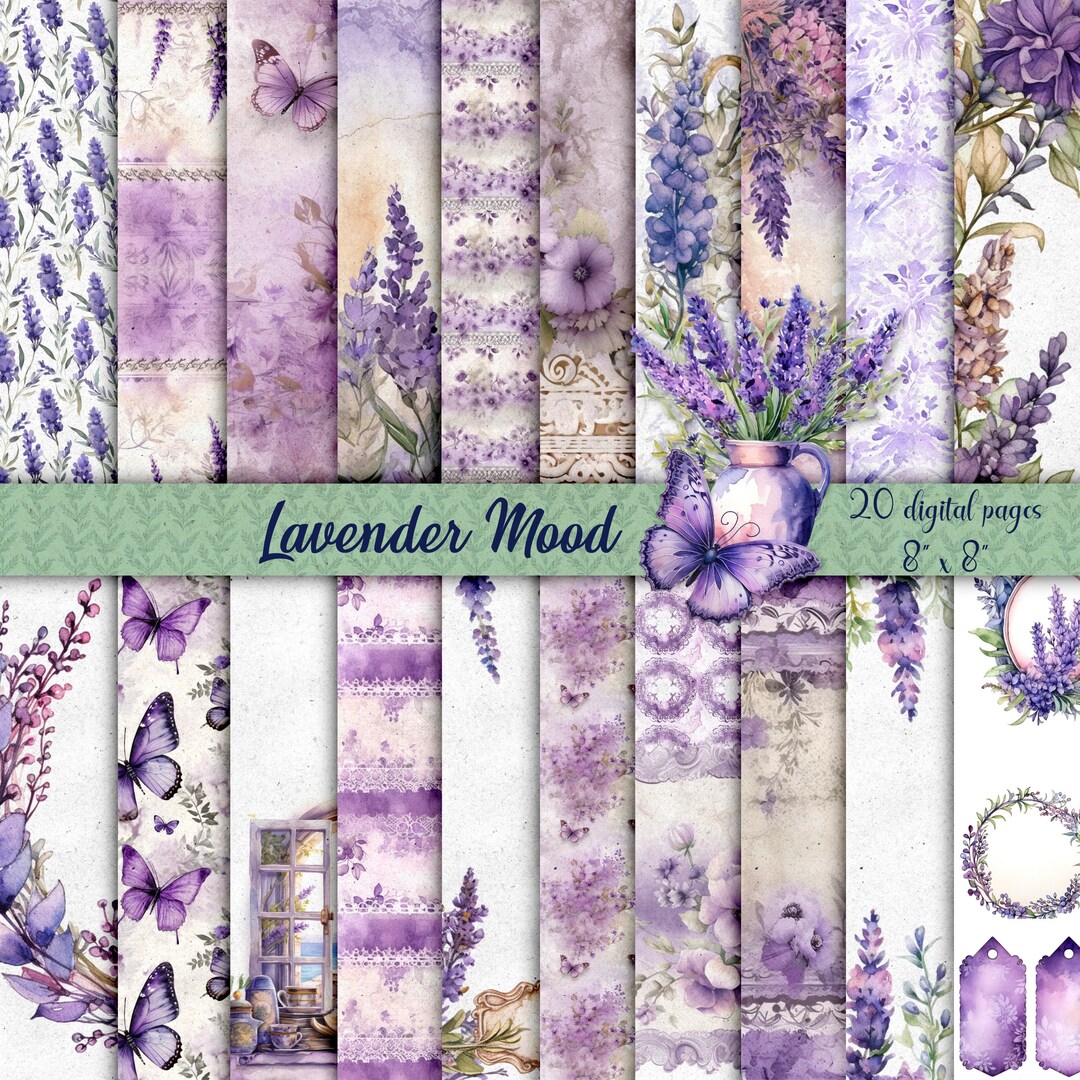 Lavender Mood, Digital Papers, Scrapbook Pages, Floral Soft Purple ...