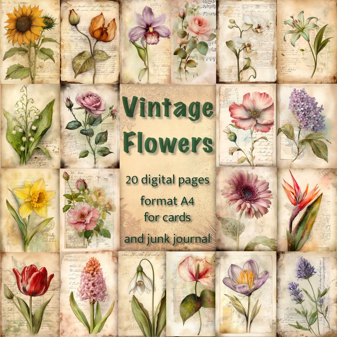 Retro Botanicals - Old School Floral Sheets for DIY Stationery Projects ...