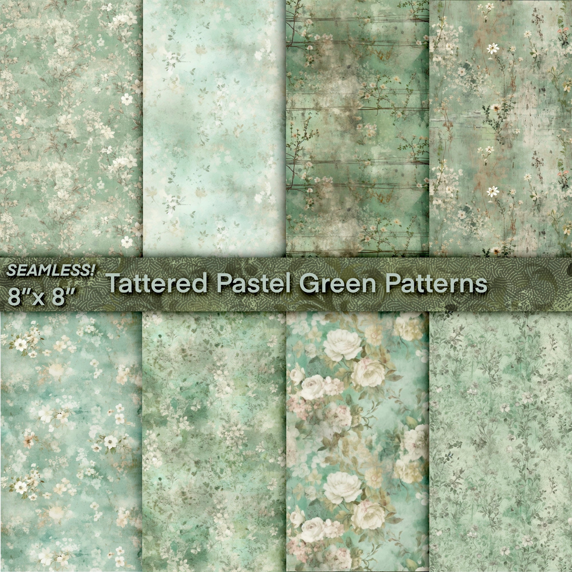 Tattered Pastel Green Textures, Vintage Scrapbook Pages, Grunge Sheets ...