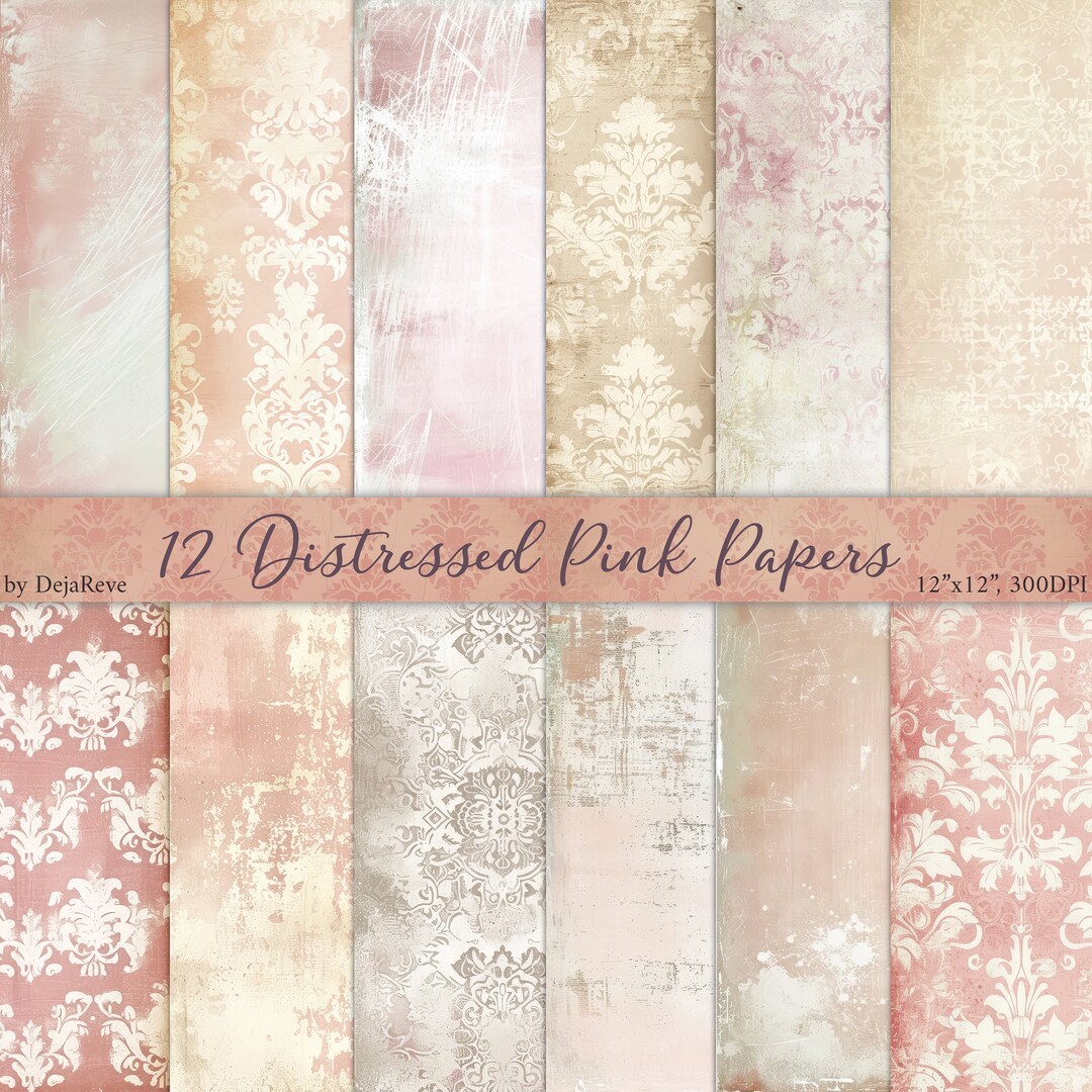 Distressed Pink Paper Textures: Shabby Chic Digital Collage (PDF) - Etsy
