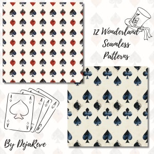 Wonderland Seamless Patterns, Digital Pages, Alice in Wonderland ...