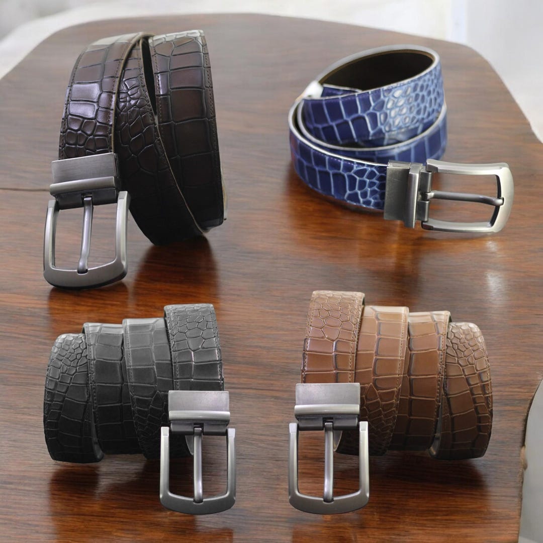 Men's Alligator Print Leather Belt | Casual & Dress Wear | Blue, Black ...