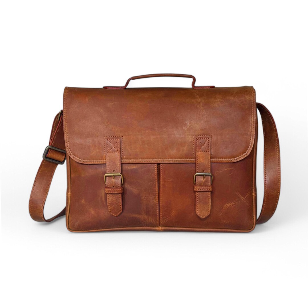 Personalized Leather Messenger Bag for Men, 16" Full Grain Laptop ...