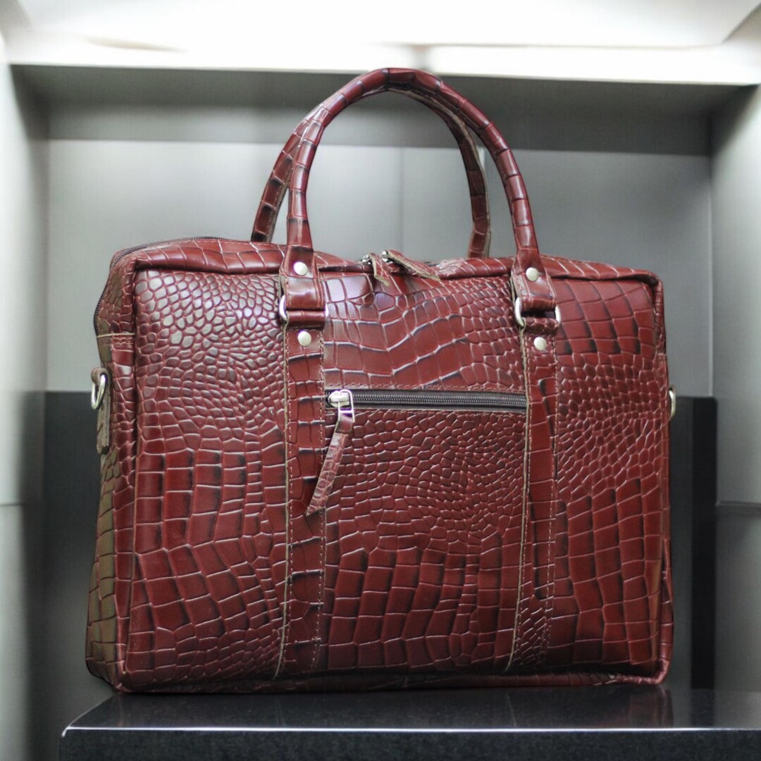 Personalized Alligator Leather Briefcase – 16" Laptop Bag Slot, Vintage ...
