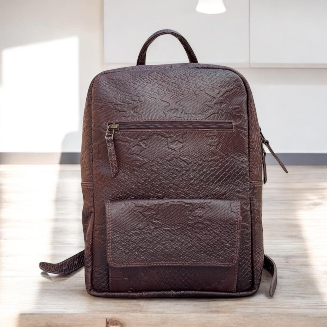 Full Grain Python Anaconda Texture Leather Backpack, Personalized ...