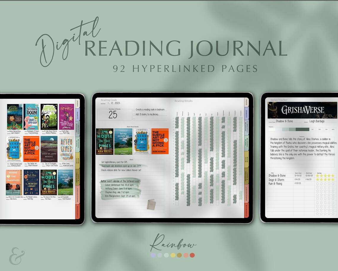 Digital Reading Journal Digital Book Journal Reading - Etsy