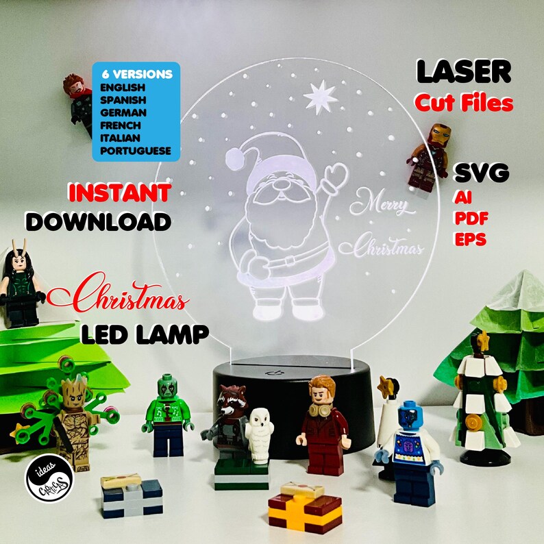 Digital File santa Claus Led Lamp SVG Laser Cutting File of Christmas ...