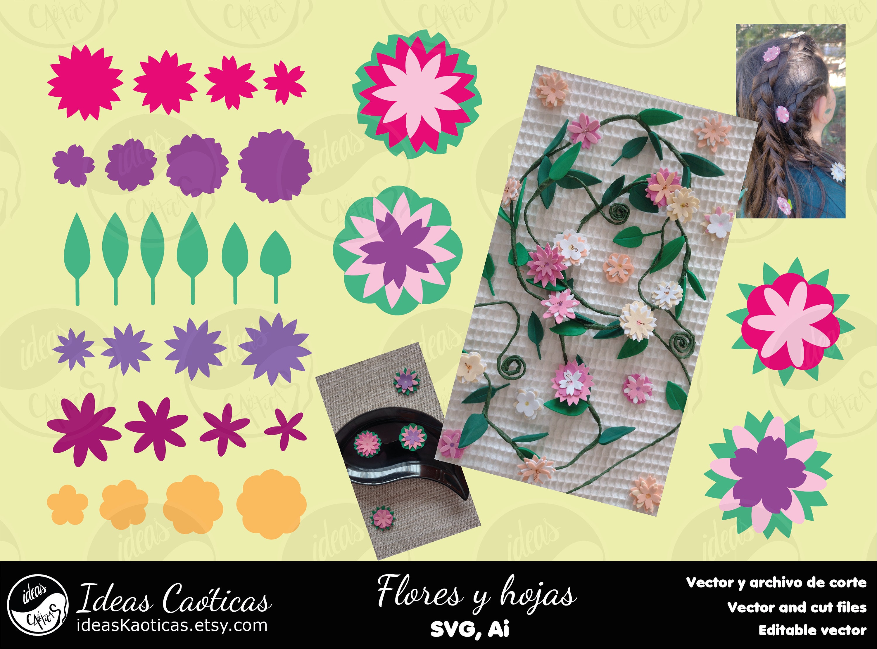 Svg and Cut File flowers and Leaves Svg and Cut Files, Editable Vector ...