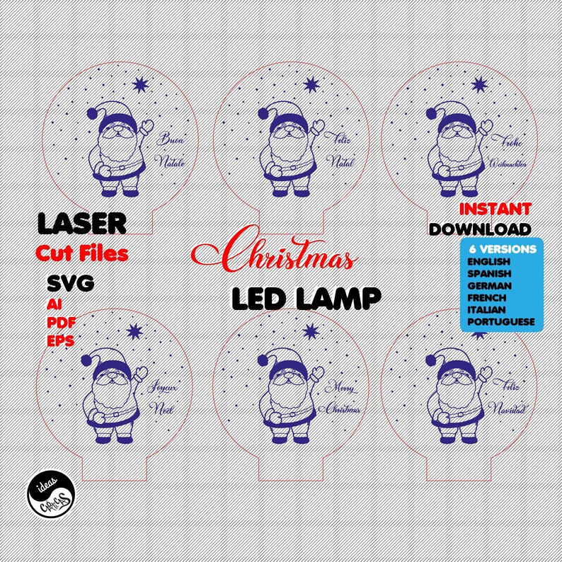 Digital File santa Claus Led Lamp SVG Laser Cutting File of Christmas ...