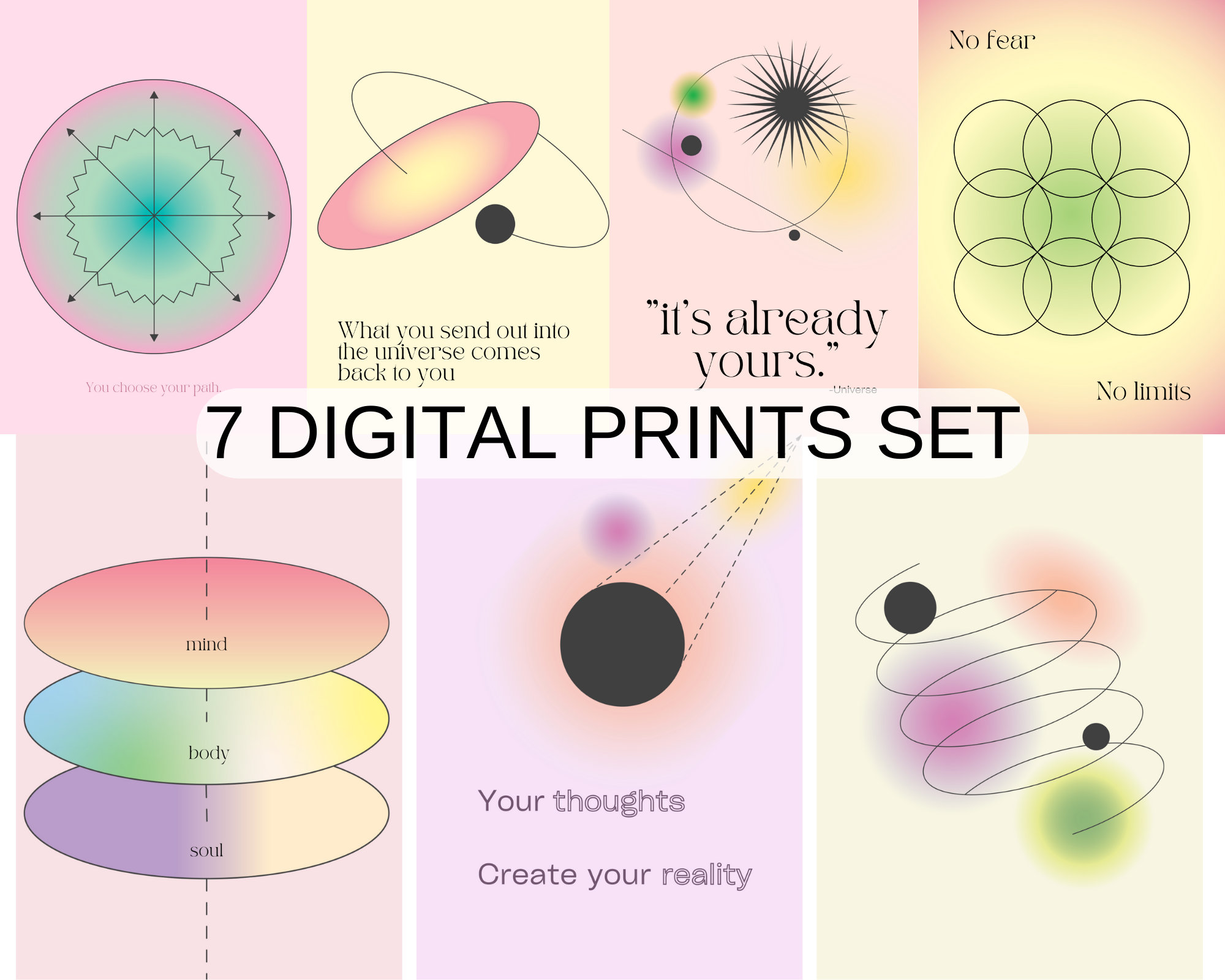 SET OF 7 PRINTS, Aura Poster, Retro Decor, Aesthetic Wall Art Y2K ...