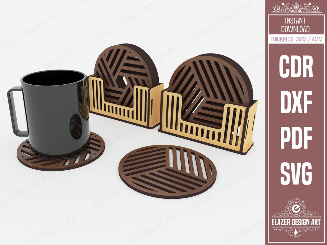 Decorative Boxed Coasters Laser Cut Svg Files, Vector Files for Laser ...