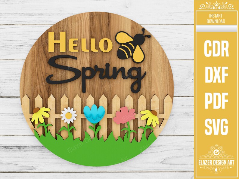 Hello Spring Laser Cut Door Hanger Svg Files Glowforge Cut - Etsy