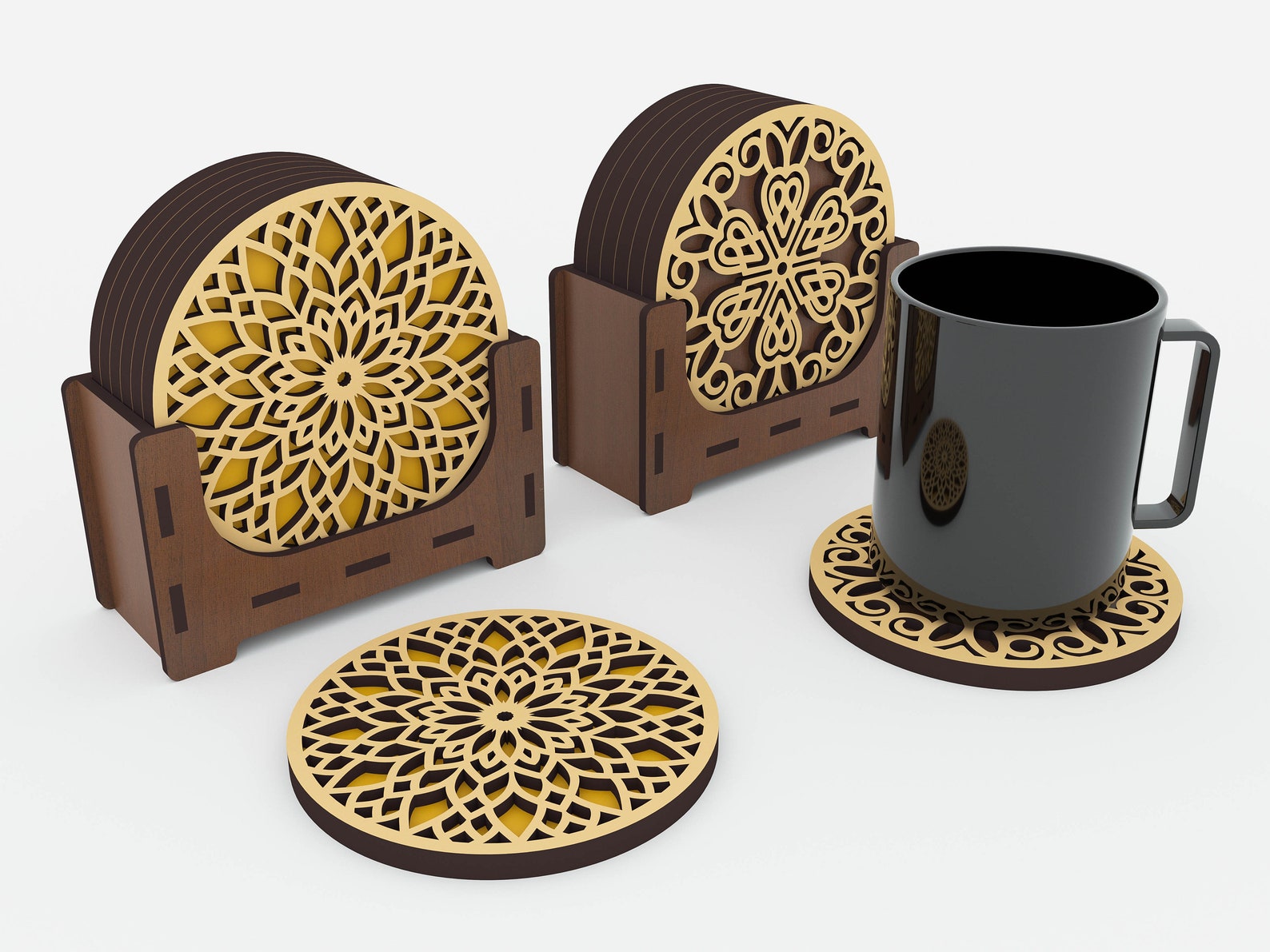 4 Decorative Pattern Boxed Coasters Laser Cut Svg Files, Vector Files ...