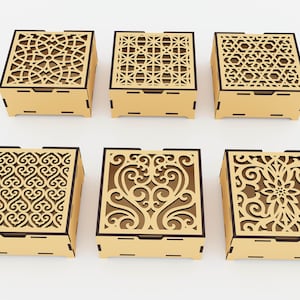6 Different Patterned Laser Cut Decorative Box With Lid Svg Files ...