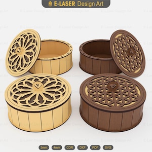 Decorative Round Box Laser Cut Svg Files, Laser Cut Gift Box, Vector ...
