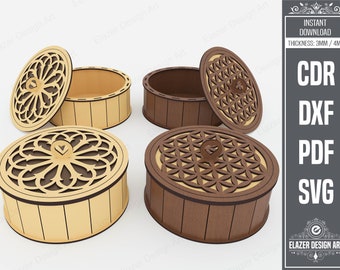 Decorative Round Box Svg Files, Vector Files for Wood Laser Cutting - Etsy