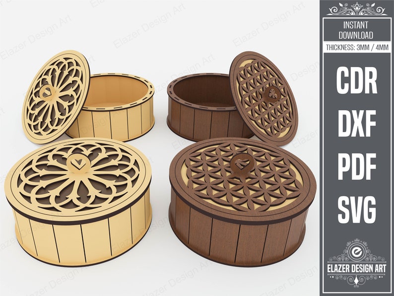 Decorative Round Box Laser Cut Svg Files Laser Cut Gift Box - Etsy