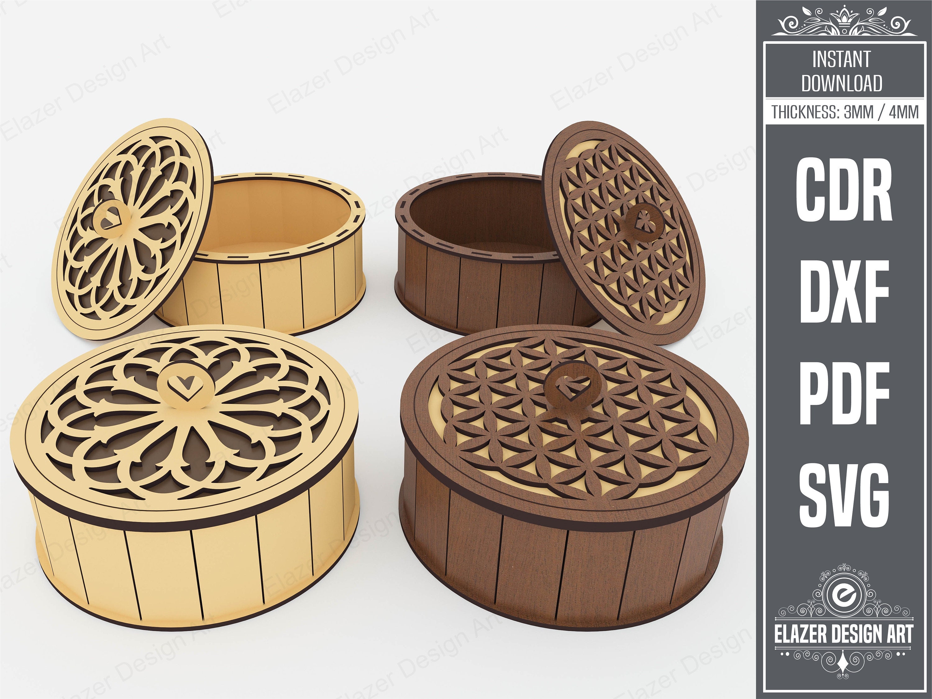 Decorative Round Box Laser Cut Svg Files Laser Cut Gift Box - Etsy Canada
