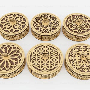 6 Different Patterned Decorative Round Box Laser Cut Svg Files, Laser ...