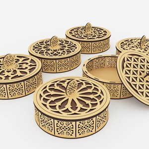 6 Different Patterned Decorative Round Box Laser Cut Svg Files, Laser ...