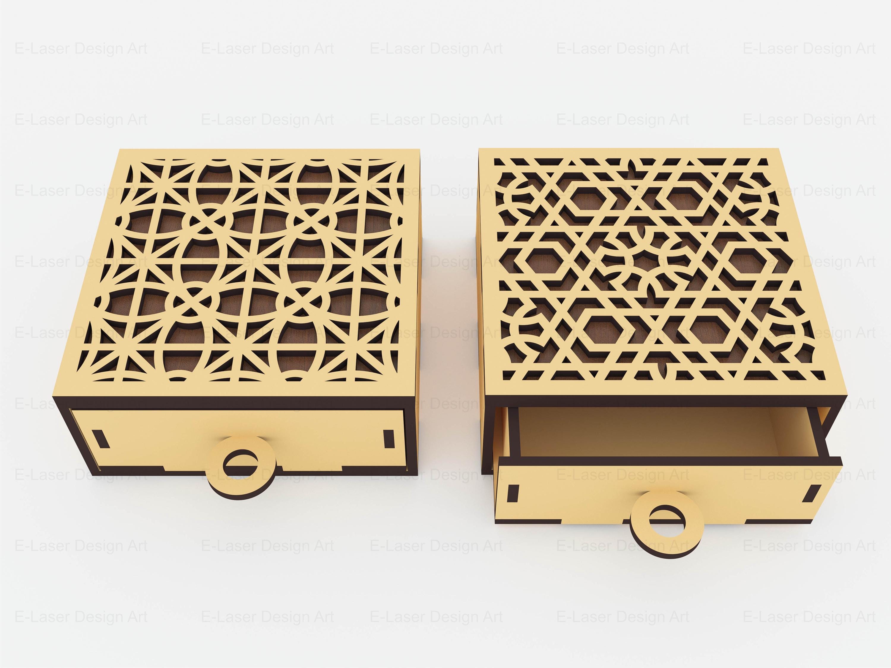 6 Different Patterned Drawer Box Laser Cut Svg Files, Laser Cut Gift ...