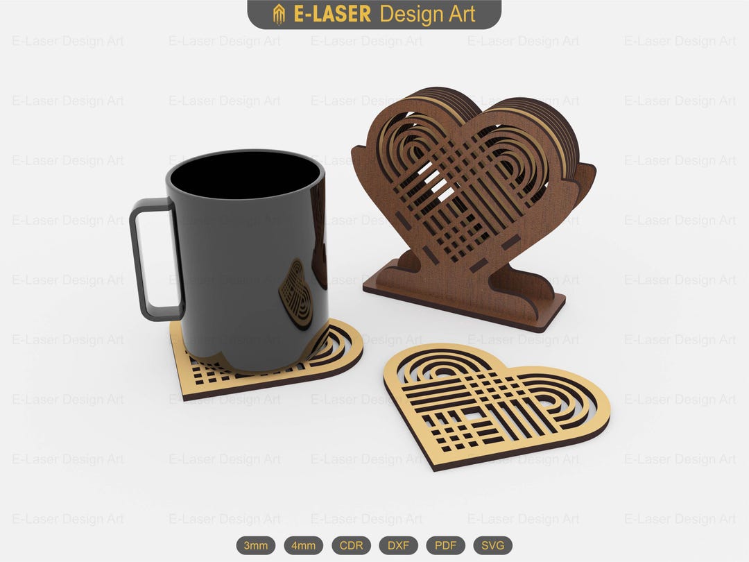 Heart Pattern Boxed Coasters Laser Cut Svg Files, Vector Files for ...