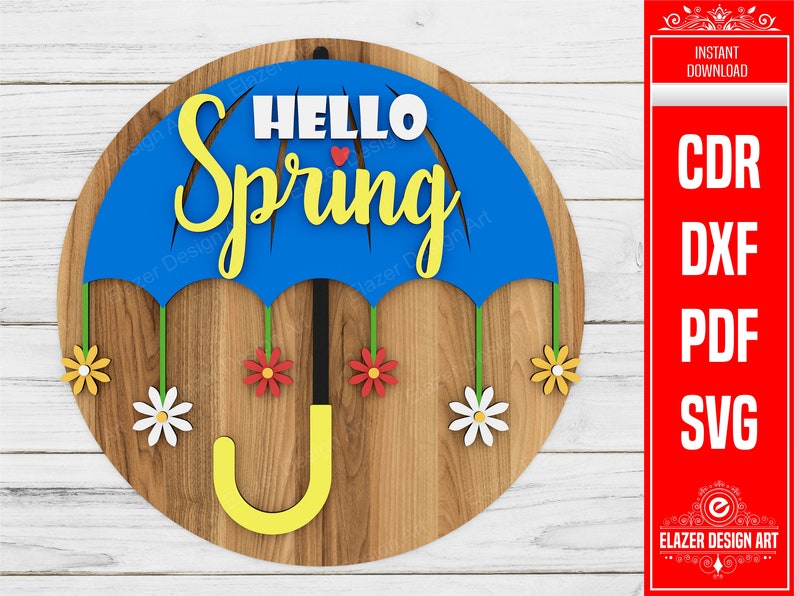 Laser Cut Hello Spring Door Hanger Svg Files Glowforge Cut - Etsy
