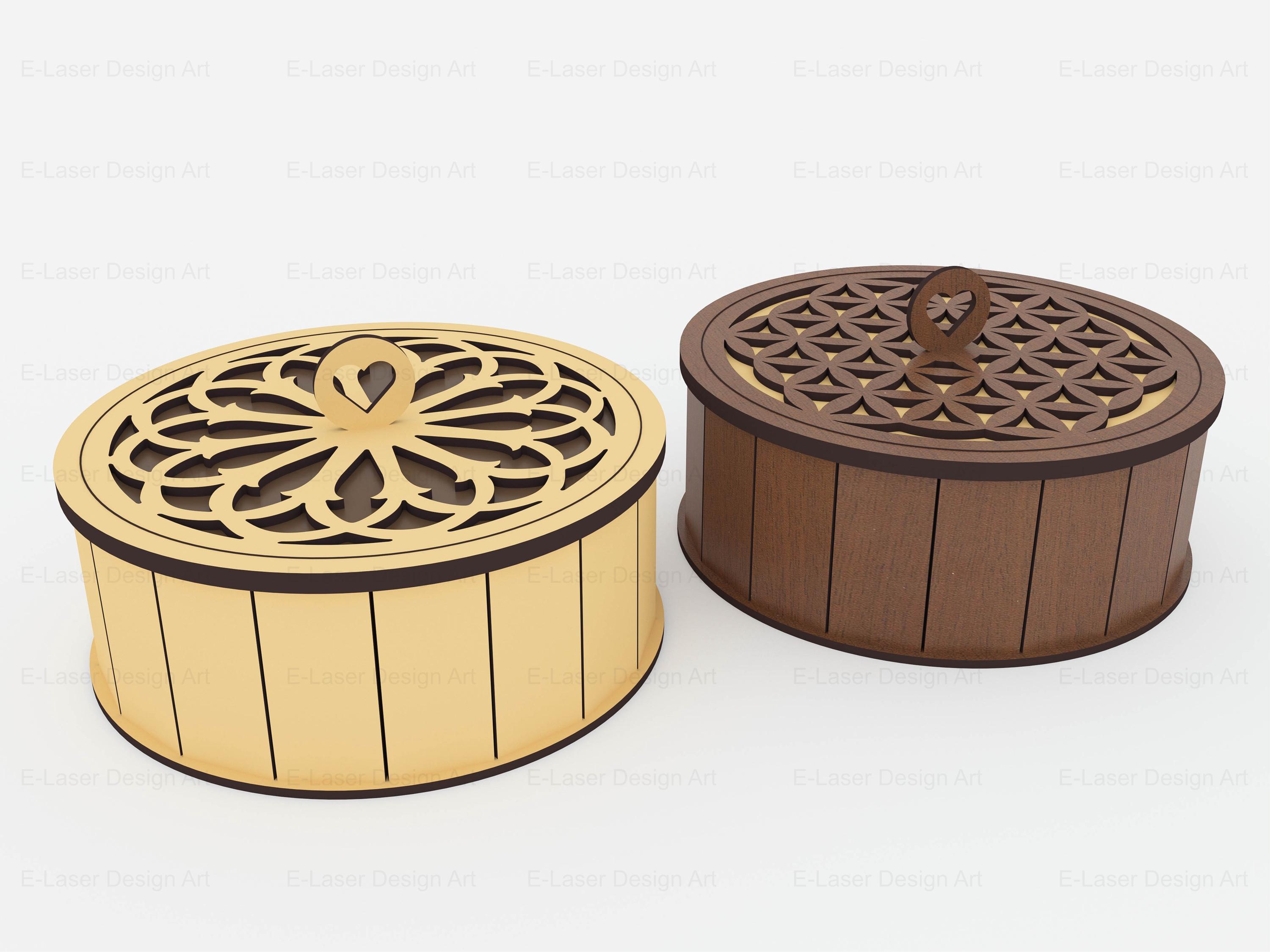 Decorative Round Box Laser Cut Svg Files, Laser Cut Gift Box, Vector ...