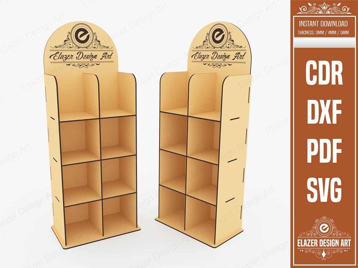 Laser Cut Display Stand Svg Files 4 Shelf 8 Slots Display - Etsy UK