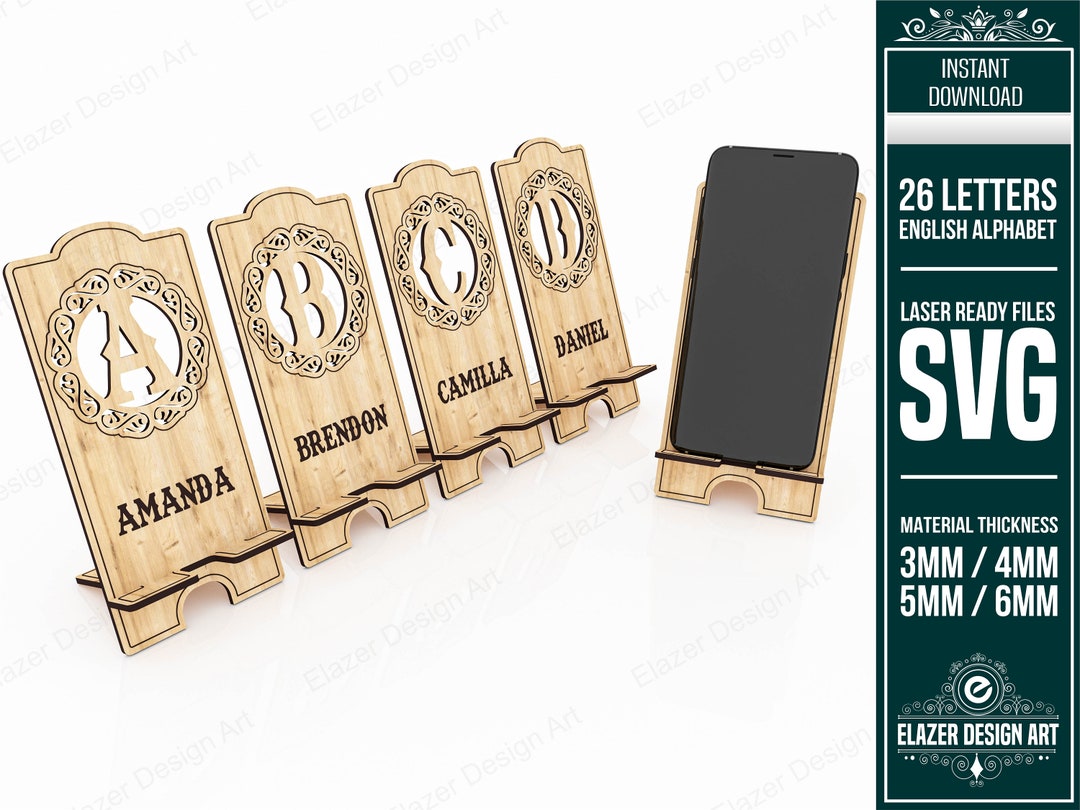 26 Letters Phone Stand Laser Cut Svg Files, Phone Holder Vector Files ...