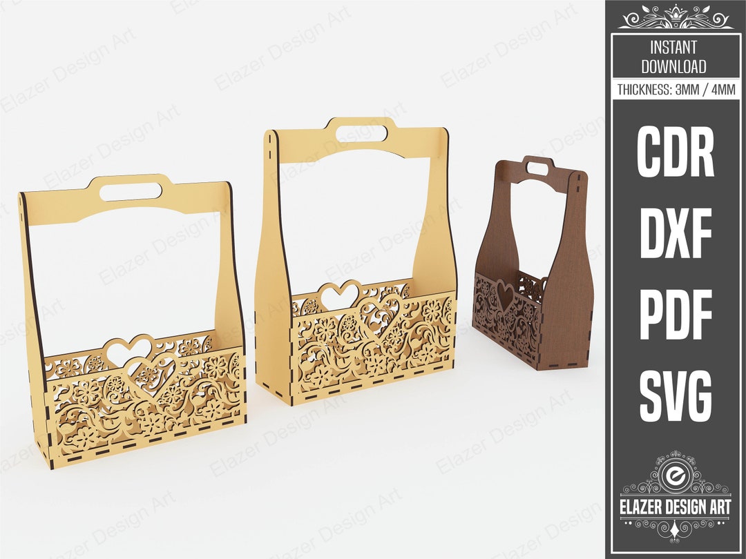 2 Different Size Decorative Basket Svg Files, Laser Cut Flowers Box ...