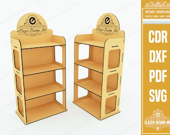 Laser Cut Display Stand Svg Files, 4 Shelf Display Stand Vector Files ...