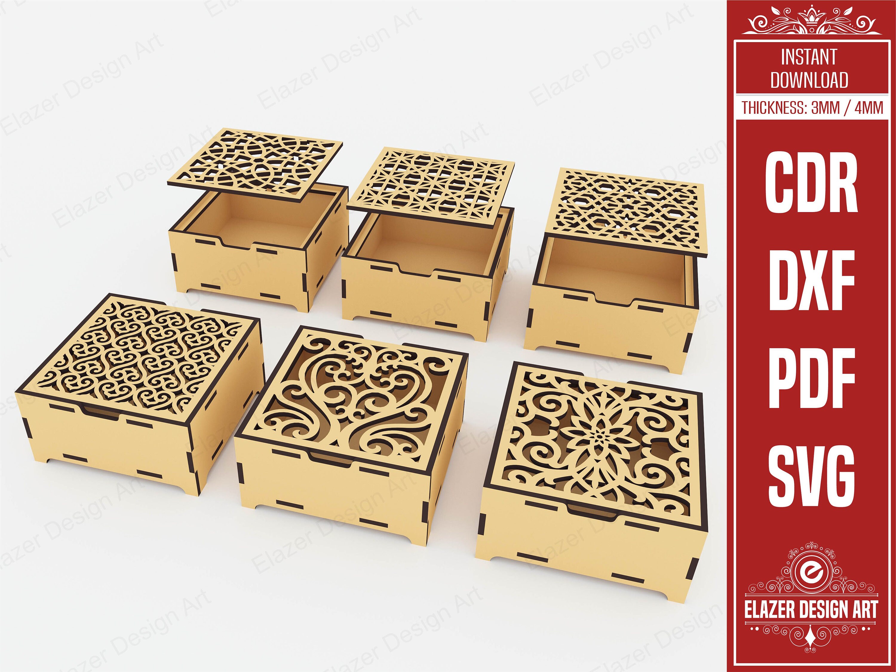 6 Different Patterned Laser Cut Decorative Box With Lid Svg - Etsy