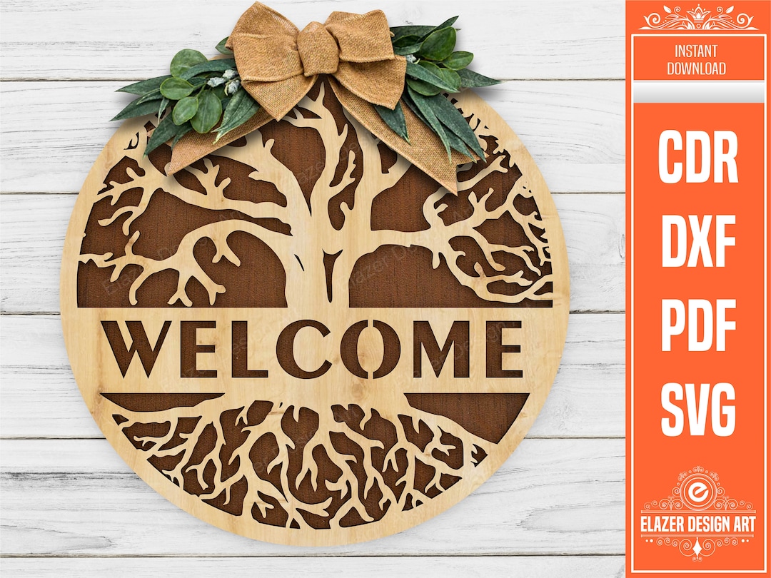 Welcome Door Hanger Laser Cut Svg Files, Vector Files for Laser Cutting ...