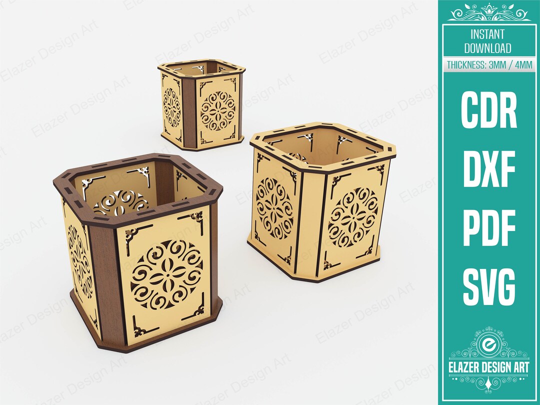 Pencil Holder and Tealigt Holder Laser Cut Svg Files, Laser Cut Tealigt ...