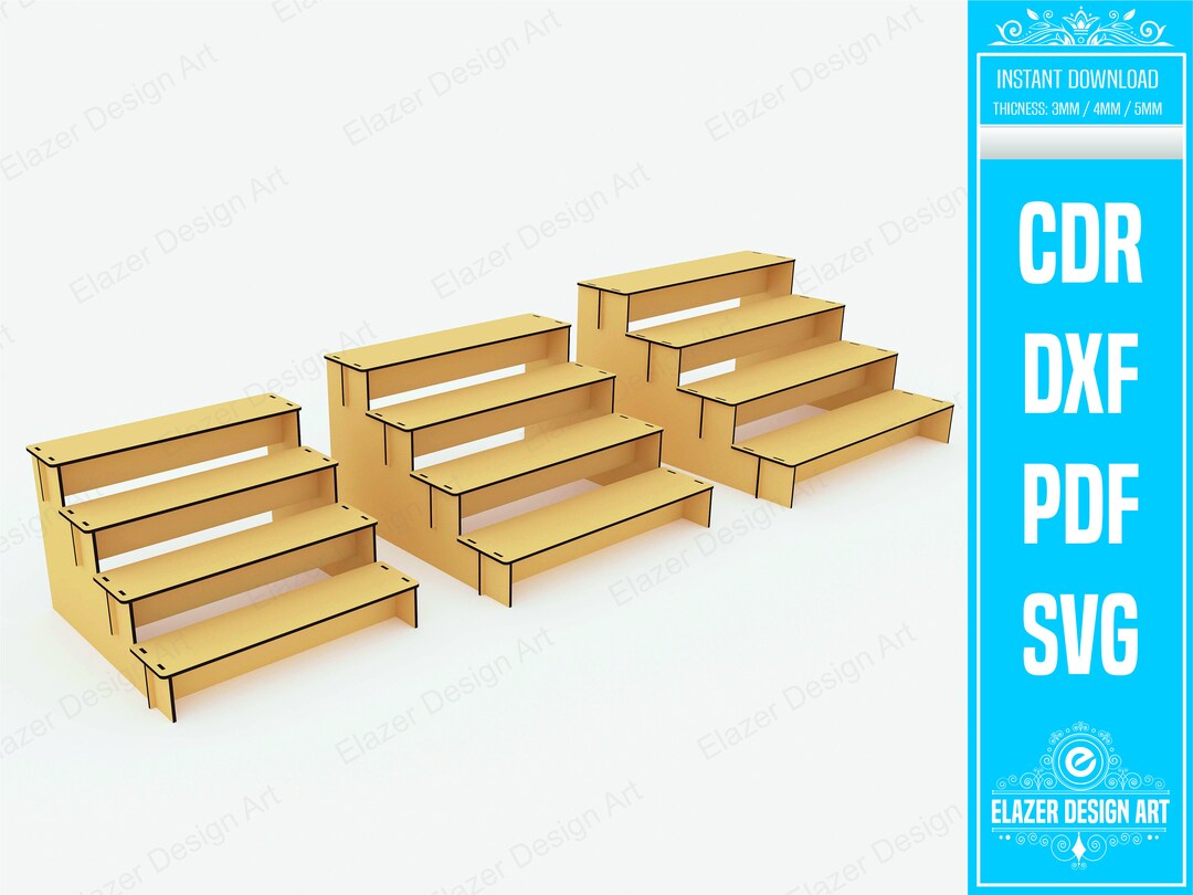 Laser Cut Display Stand Svg Files, 4 Shelf Display Stand Vector Files ...