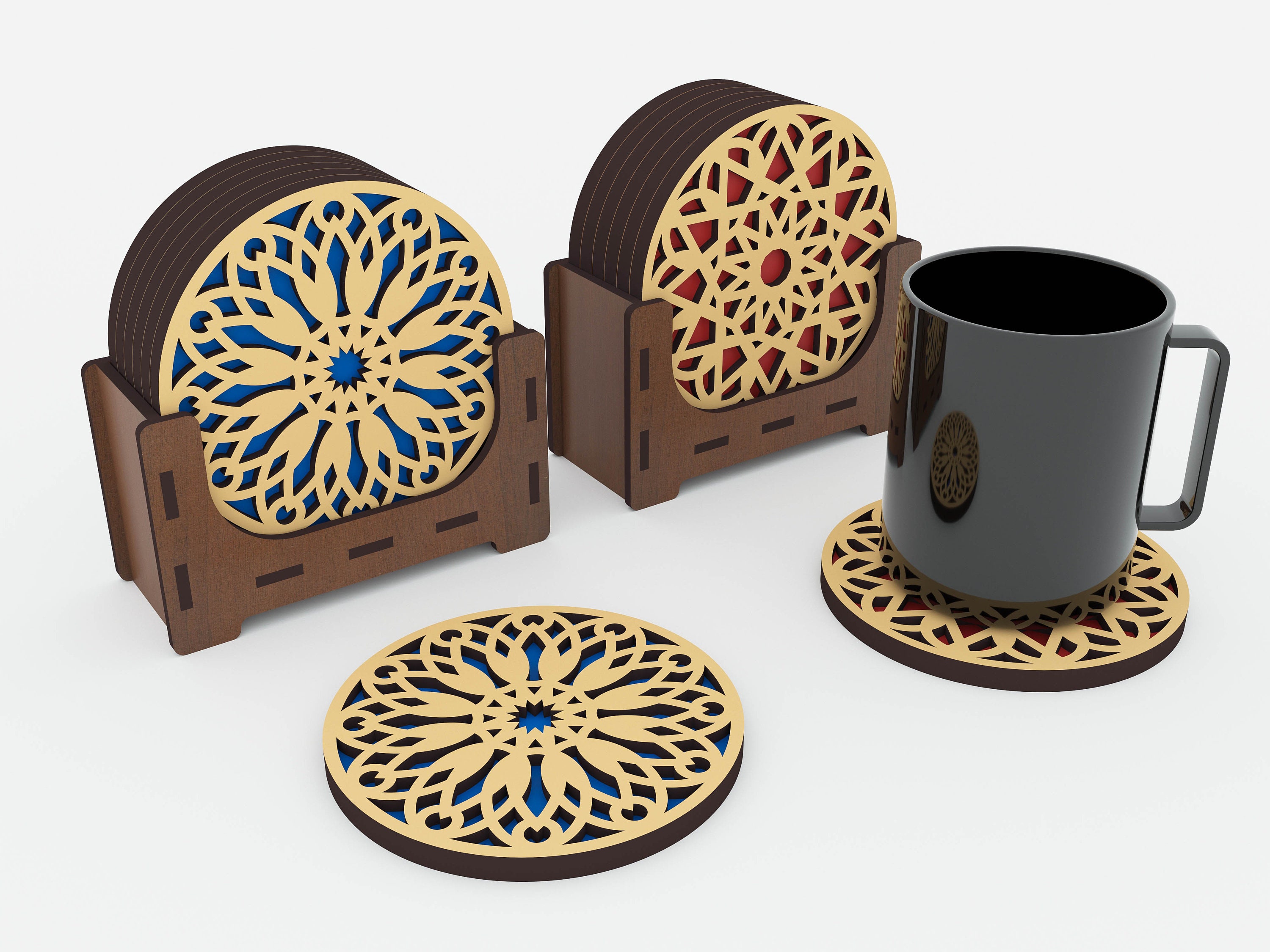 4 Decorative Pattern Boxed Coasters Laser Cut Svg Files - Etsy Australia