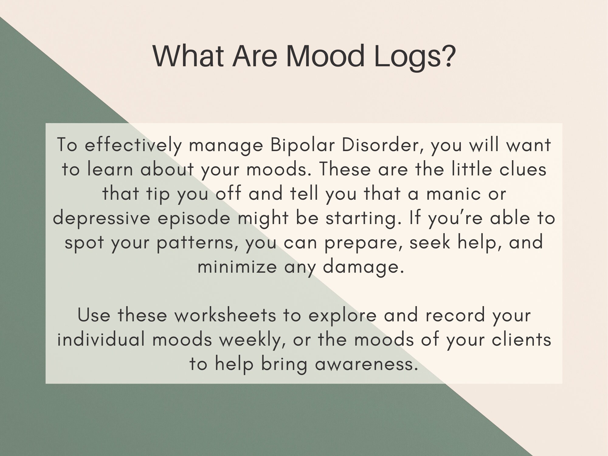 Bipolar Disorder Mood Log | Therapy Worksheets & DBT Tools for Tracking ...