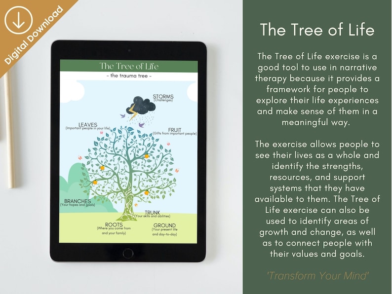 Tree of Life Narrative Therapy, Trauma Tree Worksheet, Therapy Tools ...