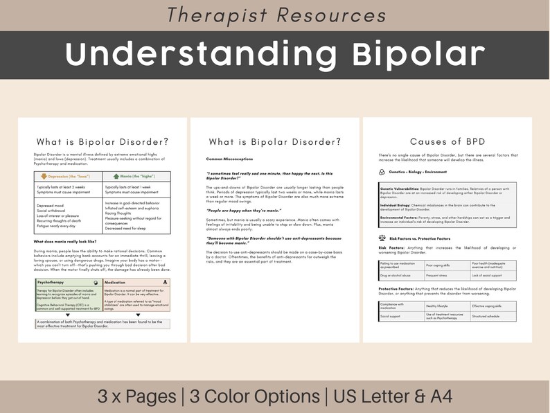Bipolar Bundle for Therapists, Understanding BPD, Worksheets, Therapy ...