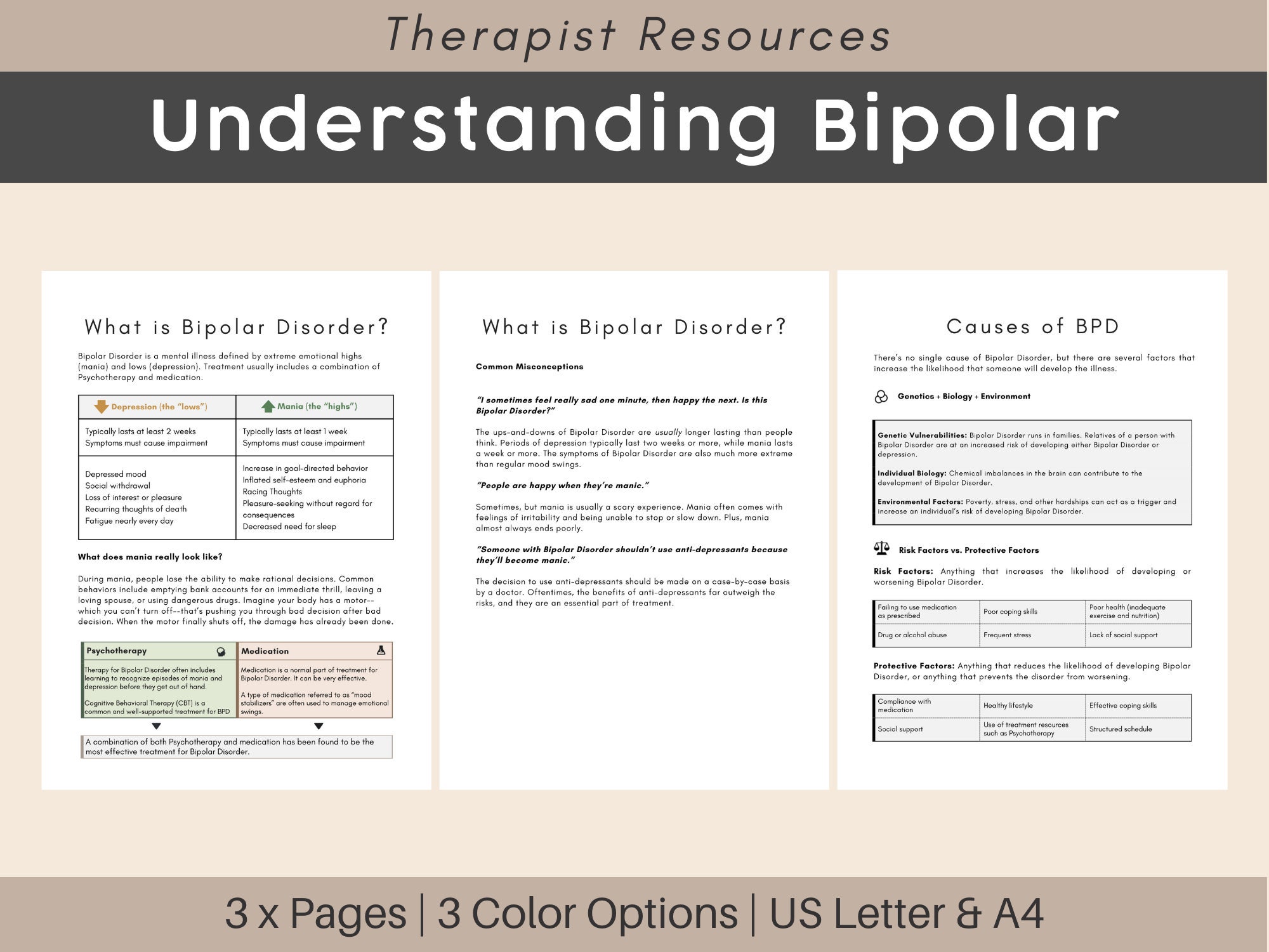 Bipolar Bundle for Therapists, Understanding BPD, Worksheets, Therapy ...