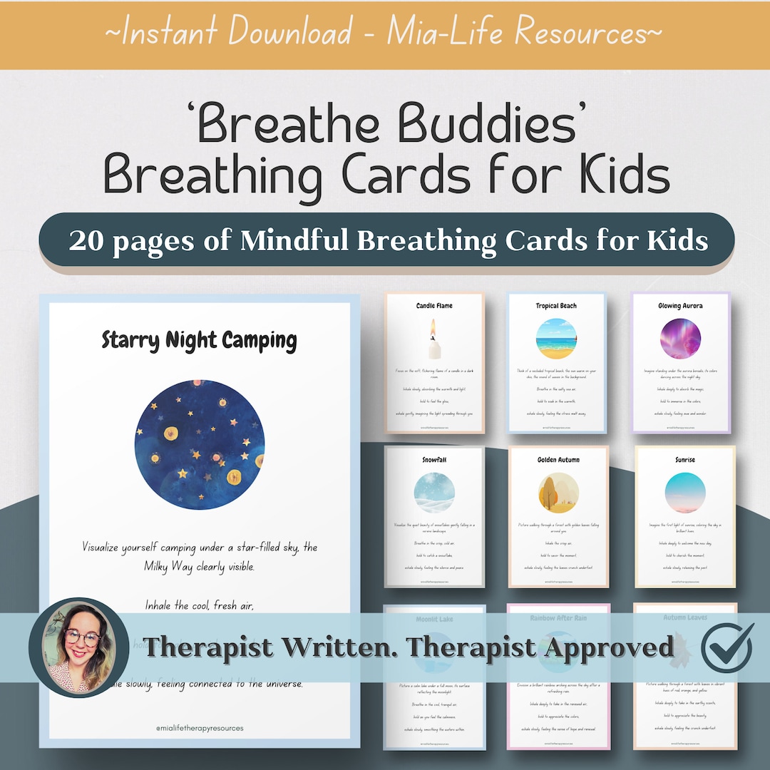 Breathing Cards for Kids, Mindful Breathing, Reduce Anxiety, Child ...