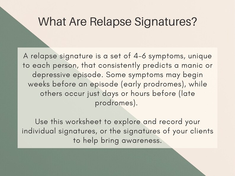 BPD Relapse Signatures Worksheet, Understanding Bipolar Disorder ...