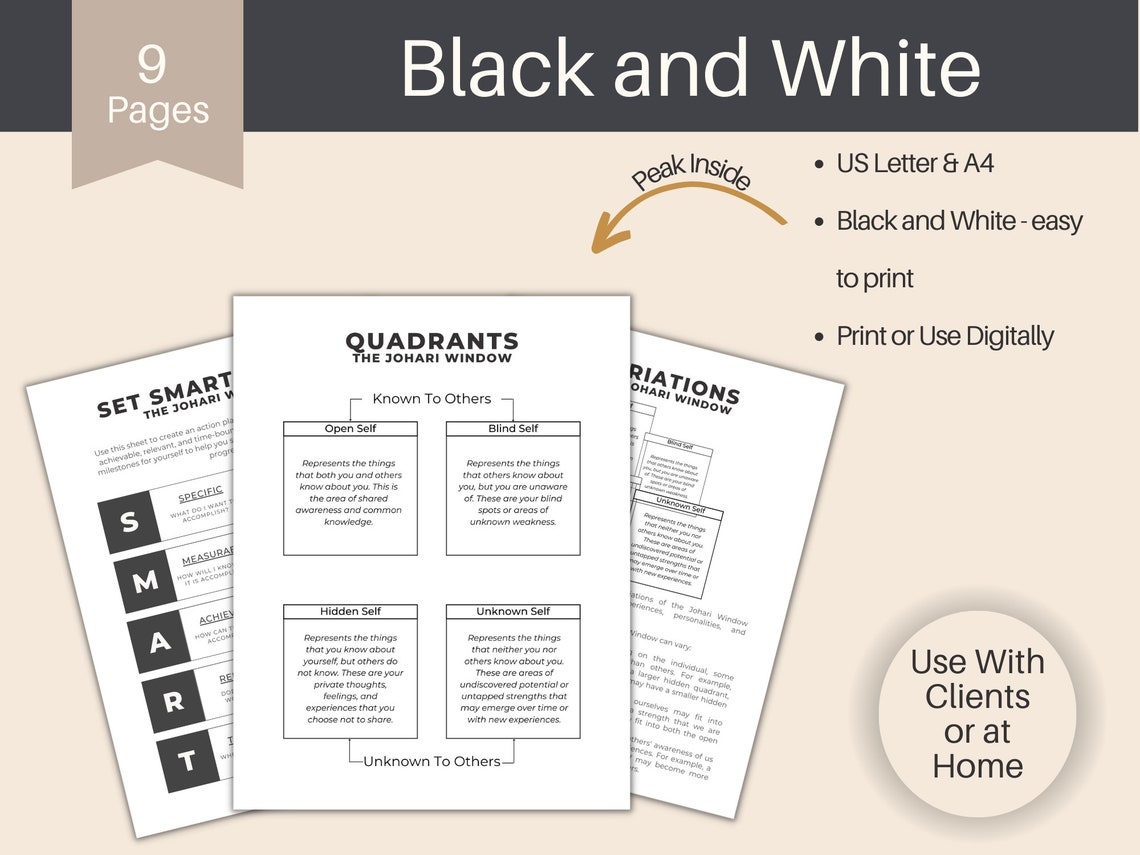 Johari Window Worksheet Pack | Therapy Self-discovery & Insight Tool ...