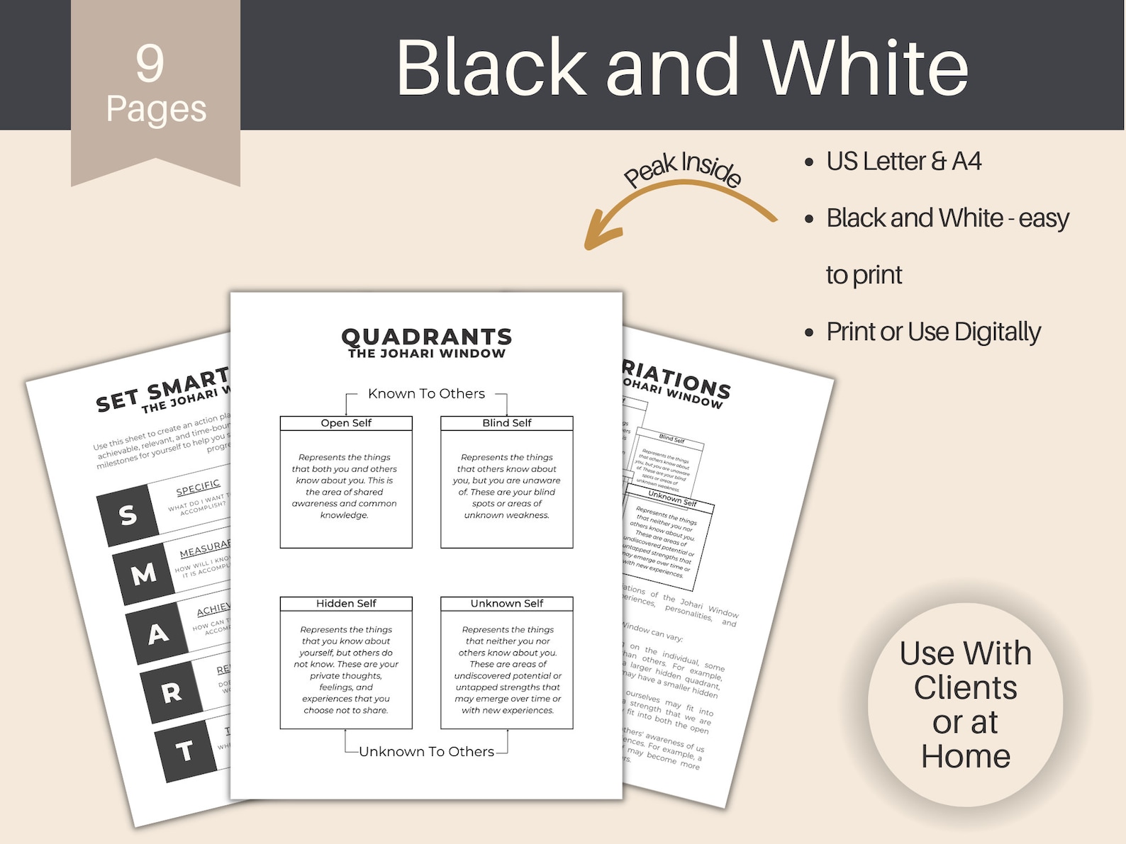 Johari Window Worksheet Pack, Printables for Therapists, Therapy ...