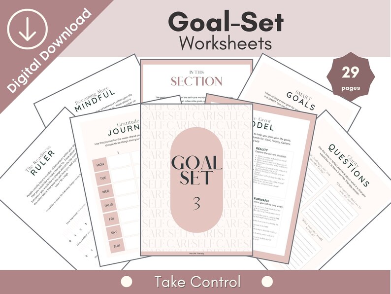92 Self-care Worksheets, Self-help Workbook, Wheel of Emotion, Therapy Worksheets, Goal Setting ...