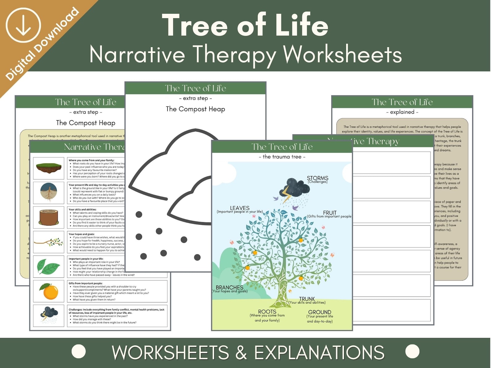 Tree of Life Narrative Therapy, Trauma Tree Worksheet, Therapy Tools ...