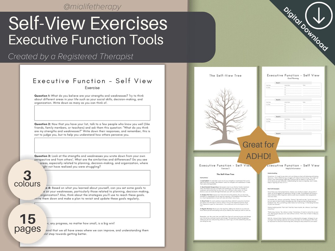 ADHD Executive Functioning Self-view Worksheets (digital Download) - Etsy